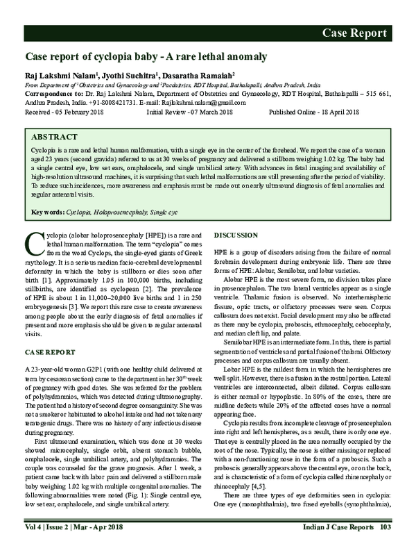 (PDF) Case Report of Cyclopia Baby - a Rare Lethal Anomaly