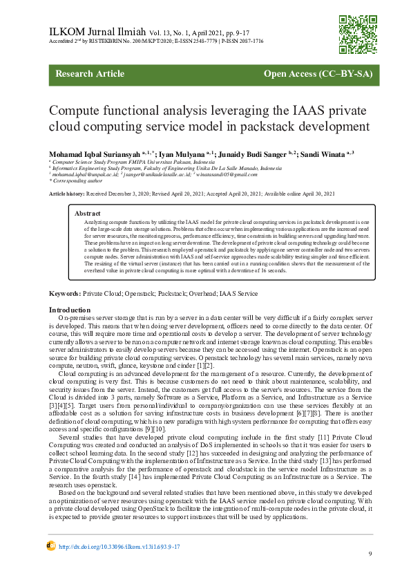 (PDF) Compute functional analysis leveraging the IAAS private cloud computing service model in ...