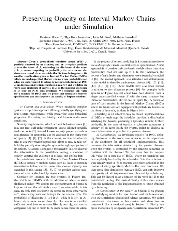 Pdf Preserving Opacity On Interval Markov Chains Under Simulation