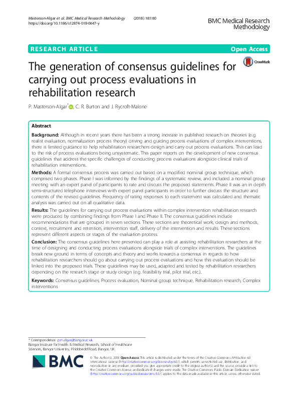 (PDF) The generation of consensus guidelines for carrying out process ...