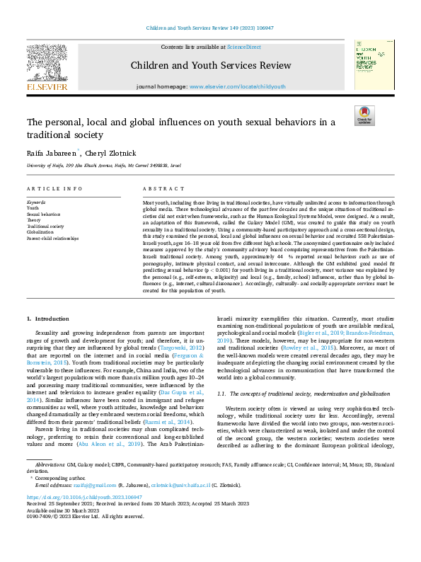 (PDF) The personal, local and global influences on youth sexual ...