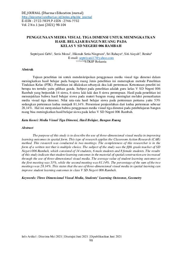(PDF) Penggunaan Media Visual Tiga Dimensi Untuk Meningkatkan Hasil Belajar Bangun Ruang Pada ...