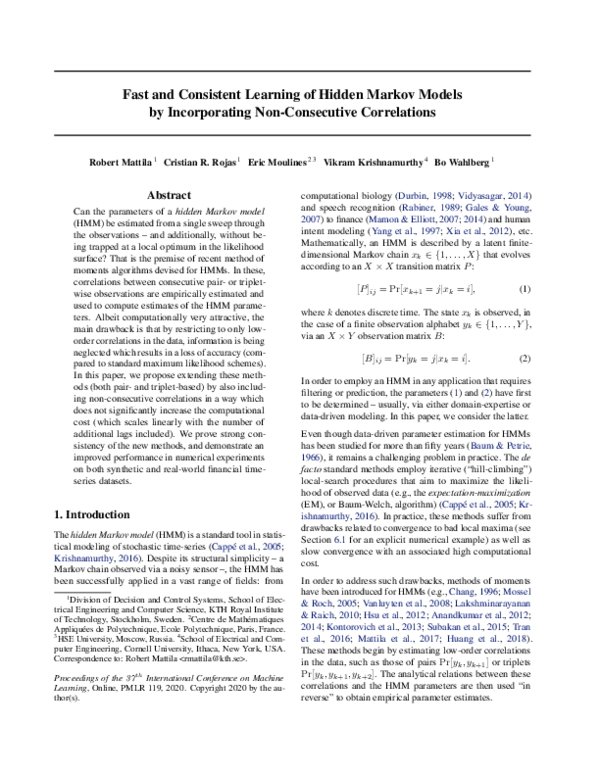 (PDF) Fast and Consistent Learning of Hidden Markov Models by Incorporating Non-Consecutive ...