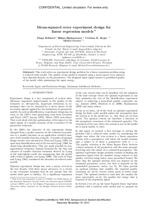 (PDF) Mean-squared error experiment design for linear regression models