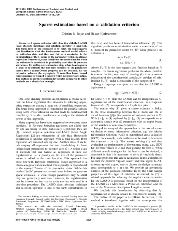 (PDF) Sparse estimation based on a validation criterion | Cristian Rojas - Academia.edu