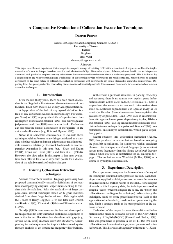 (PDF) A Comparative Evaluation of Collocation Extraction Techniques