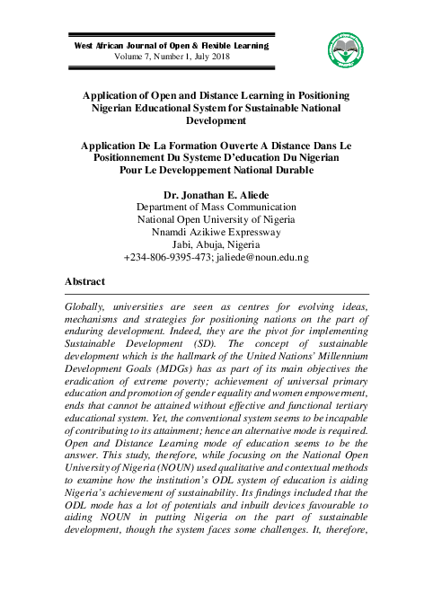 (PDF) Application of Open and Distance Learning in Positioning Nigerian ...
