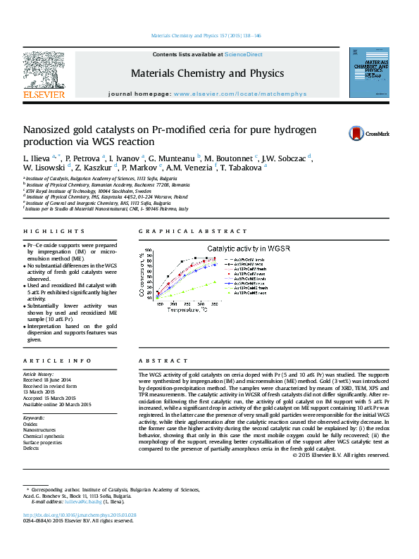 (PDF) Nanosized gold catalysts on Pr-modified ceria for pure hydrogen ...