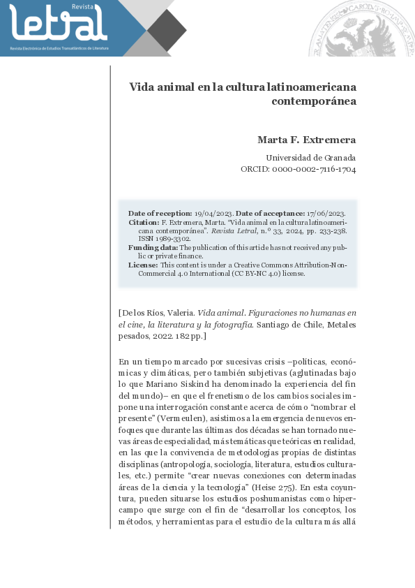 (PDF) Vida animal en la cultura latinoamericana contemporánea