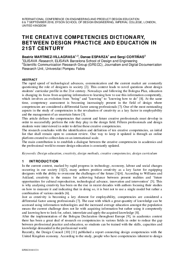 (PDF) The Creative Competencies Dictionary, Between Design Practice and ...