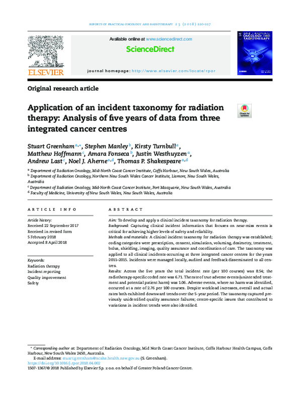 (PDF) Application of an incident taxonomy for radiation therapy ...