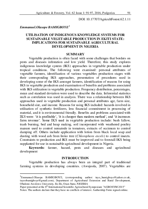 (PDF) Utilisation of Indigenous Knowledge Systems for Sustainable ...