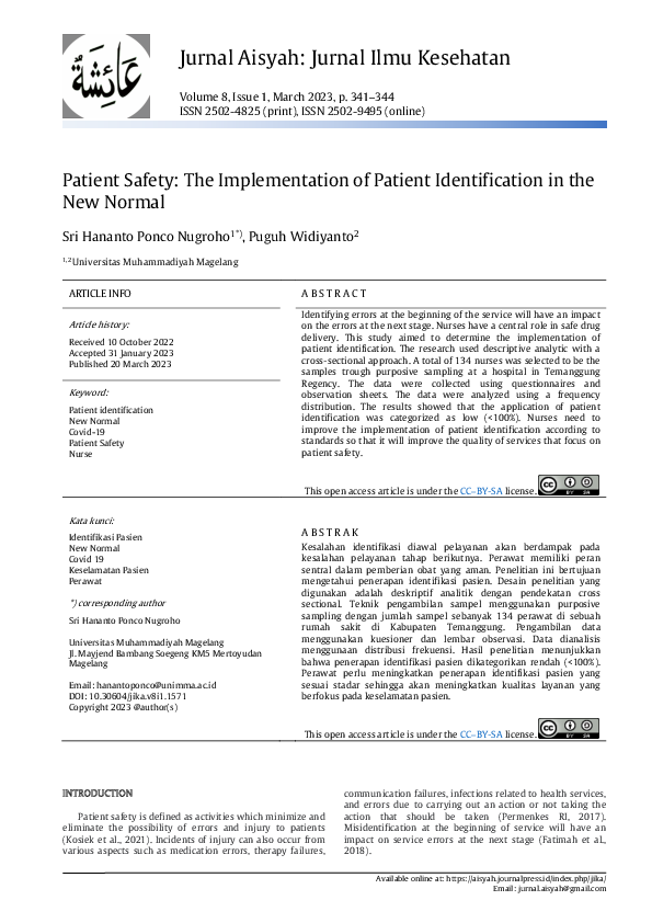 (PDF) Patient Safety: The Implementation of Patient Identification in ...