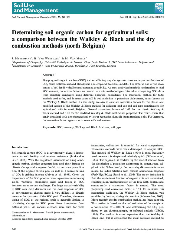 (PDF) Determining soil organic carbon for agricultural soils: a ...