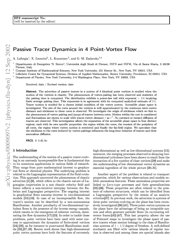 (PDF) Passive tracer dynamics in 4 point-vortex flow | Xavier Leoncini ...