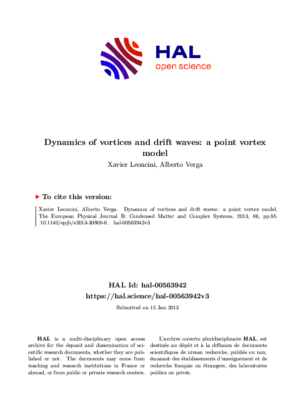 (PDF) Dynamics of vortices and drift waves: a point vortex model | Xavier Leoncini - Academia.edu