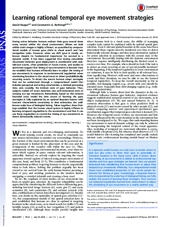 (PDF) Learning rational temporal eye movement strategies | Constantin Rothkopf - Academia.edu
