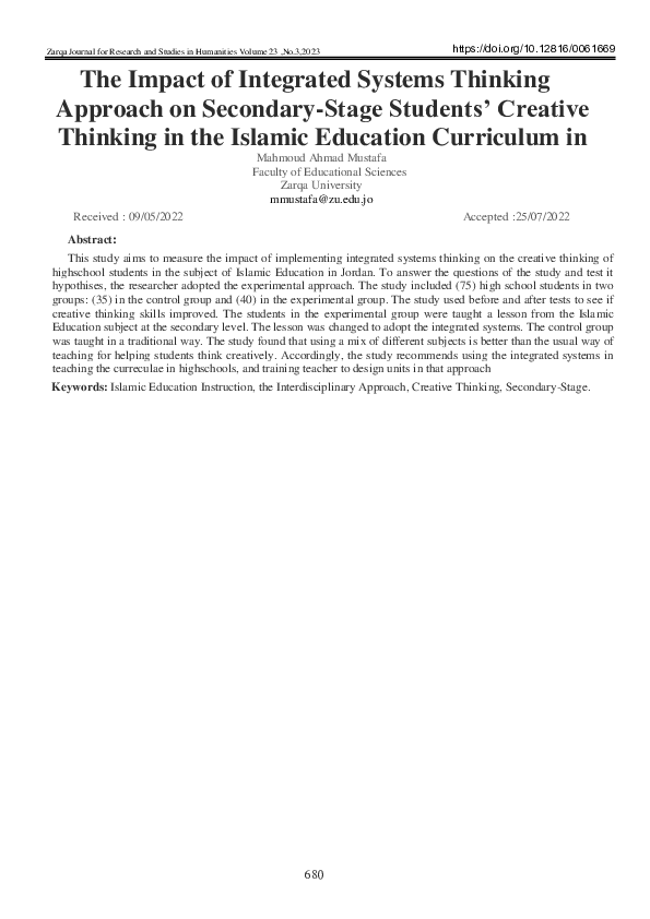 (PDF) The Impact of Integrated Systems Thinking Approach on Secondary ...