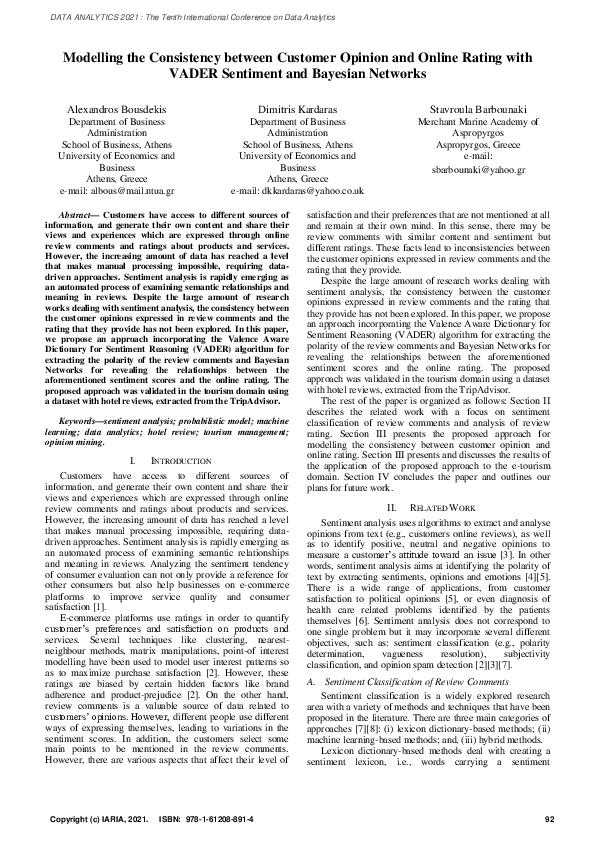 (PDF) Modelling the Consistency between Customer Opinion and Online Rating with VADER Sentiment ...