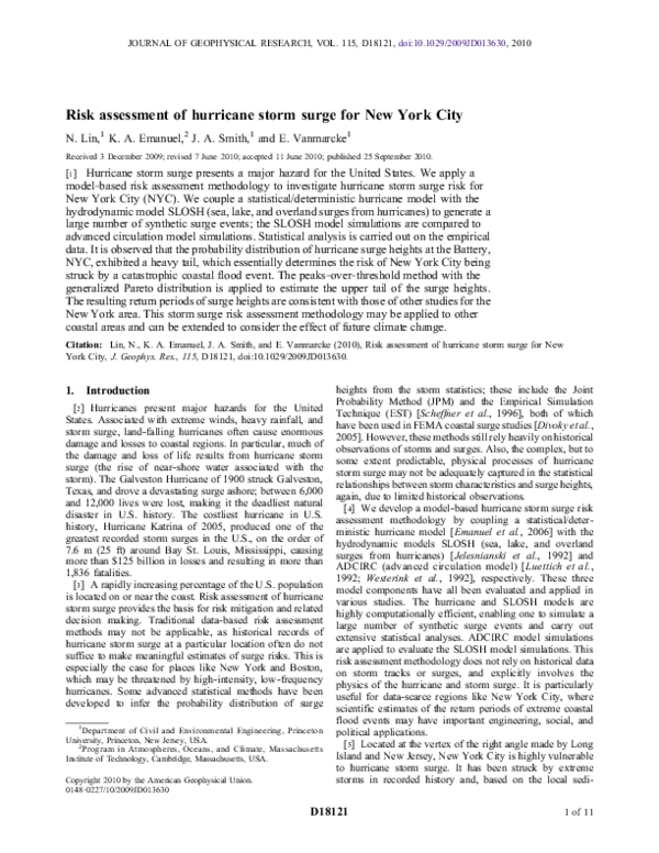 (PDF) Risk assessment of hurricane storm surge for New York City ...