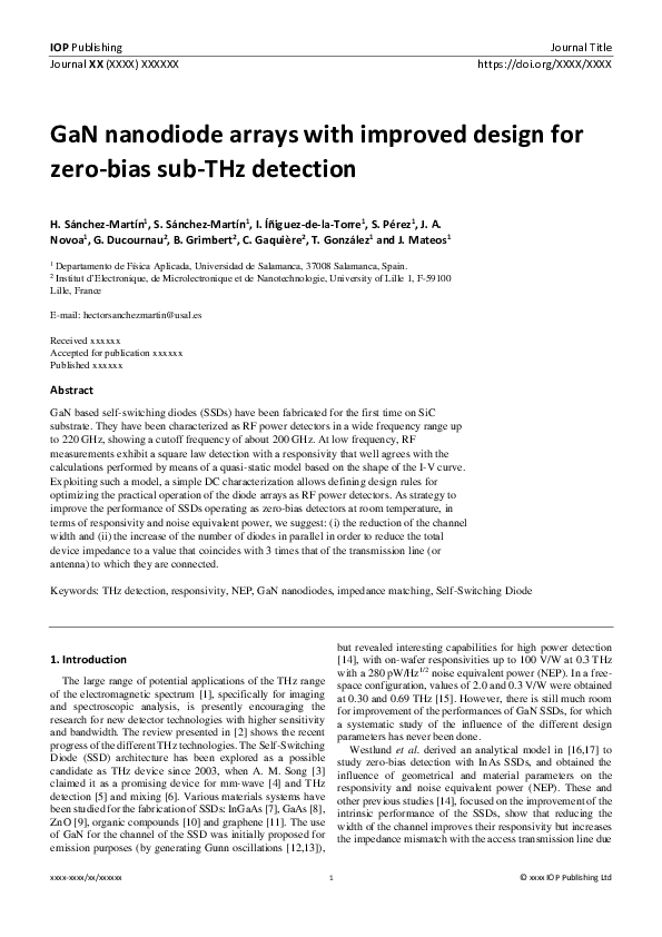 Pdf Gan Nanodiode Arrays With Improved Design For Zero Bias Sub Thz Detection