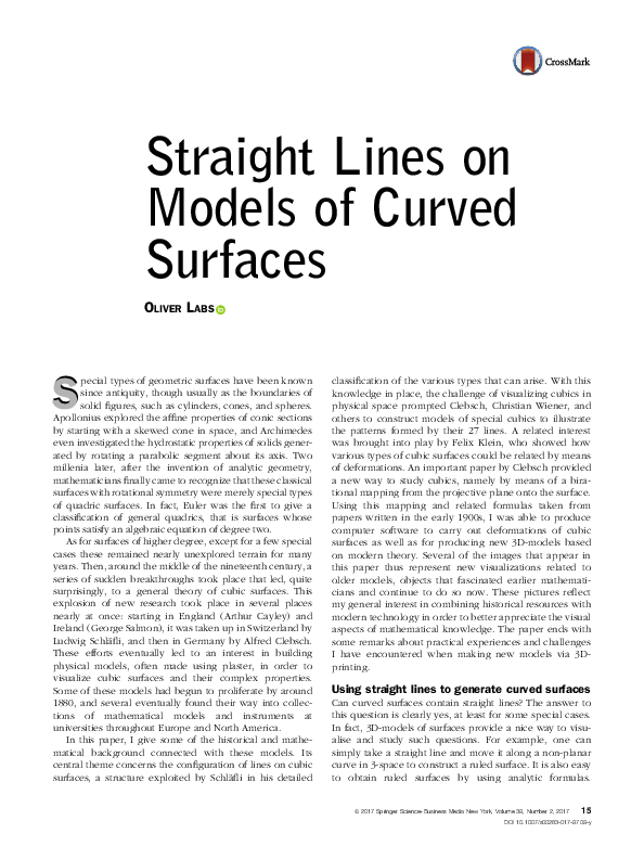 (PDF) Straight Lines on Models of Curved Surfaces