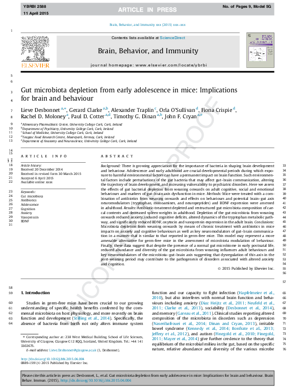 (PDF) Gut microbiota depletion from early adolescence in mice ...