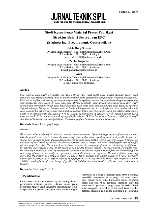 (PDF) Studi Kasus Waste Material Proses Fabrikasi Struktur Baja di Perusahaan EPC (Engineering ...