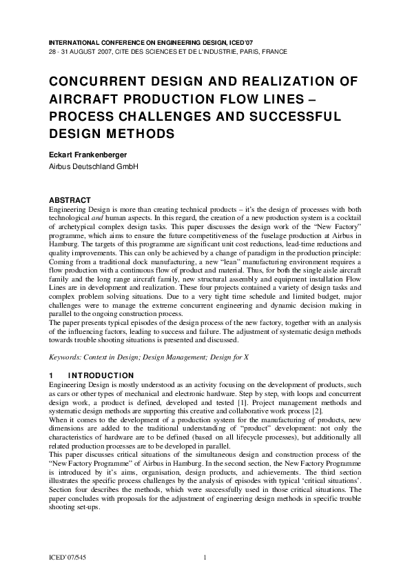 (PDF) Concurrent Design and Realization of Aircraft Production Flow Lines – Process Challenges ...