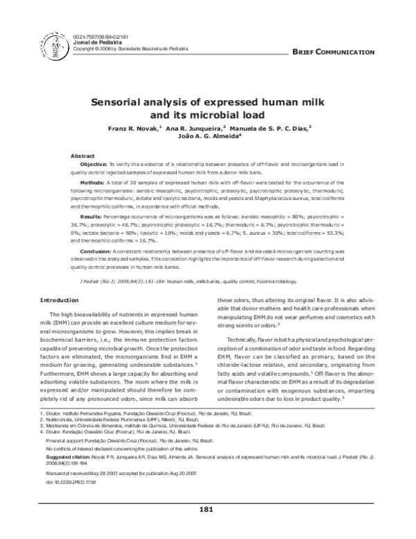 (PDF) Análise sensorial do leite humano ordenhado e sua carga microbiana