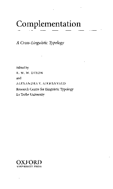 (PDF) Complementation: a cross-linguistic typology