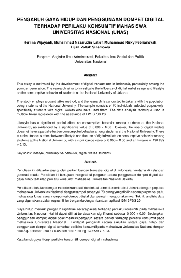 (PDF) PENGARUH GAYA HIDUP DAN PENGGUNAAN DOMPET DIGITAL TERHADAP PERILAKU KONSUMTIF MAHASISWA ...