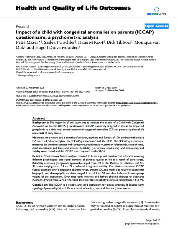 (PDF) Impact of a child with congenital anomalies on parents (ICCAP ...