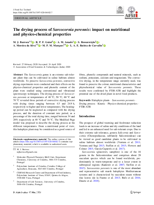 (PDF) The drying process of Sarcocornia perennis: impact on nutritional and physico-chemical ...
