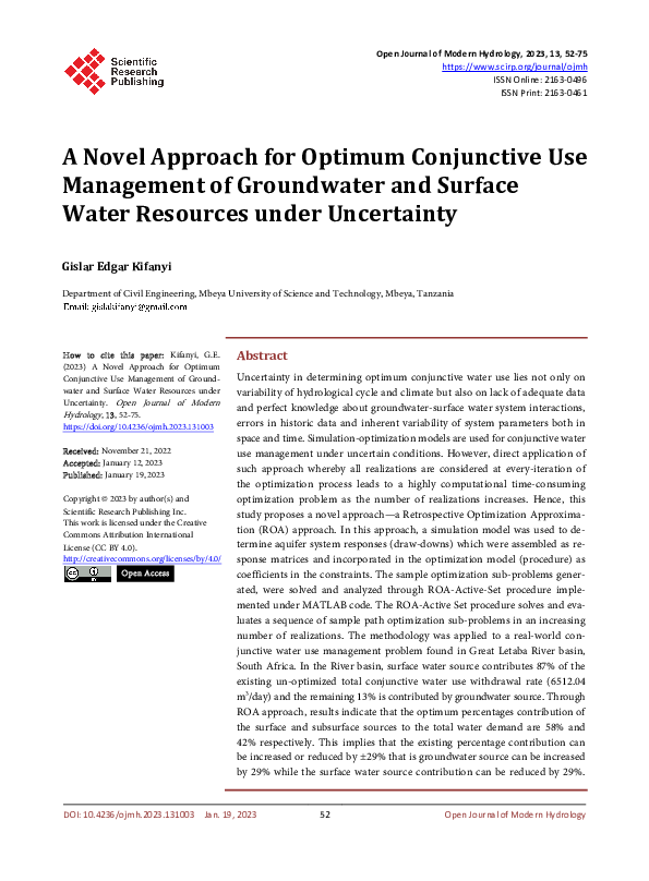 Pdf A Novel Approach For Optimum Conjunctive Use Management Of Groundwater And Surface Water