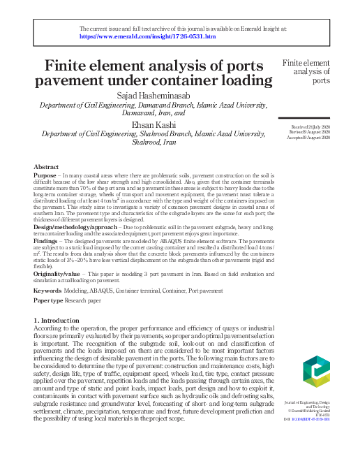 (PDF) Finite element analysis of ports pavement under container loading
