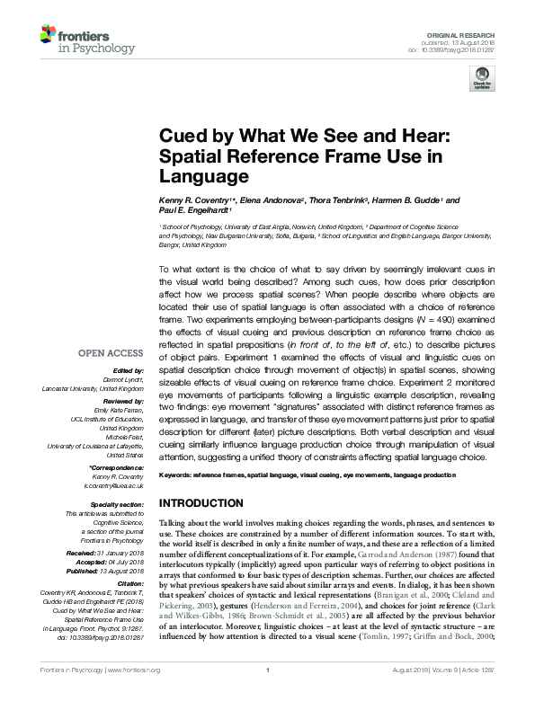 (PDF) Cued by What We See and Hear: Spatial Reference Frame Use in ...