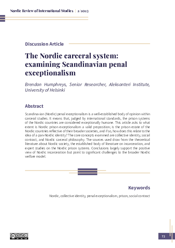(PDF) The Nordic carceral system: examining Scandinavian penal ...