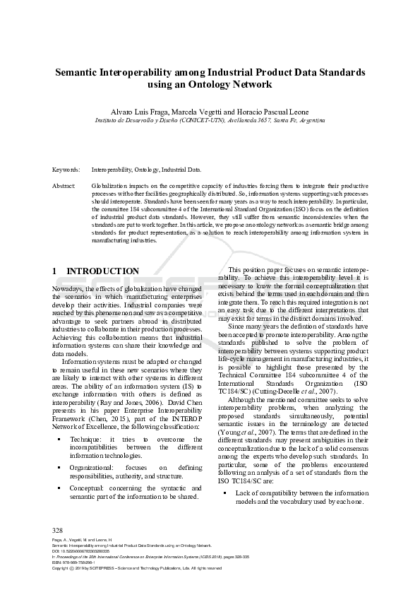 (PDF) Semantic Interoperability among Industrial Product Data Standards using an Ontology Network