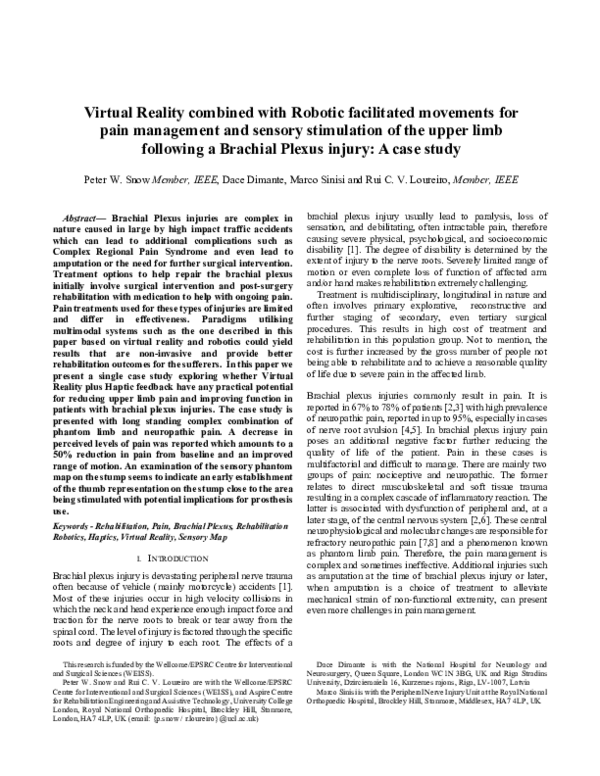 (PDF) Virtual Reality combined with Robotic facilitated movements for pain management and ...