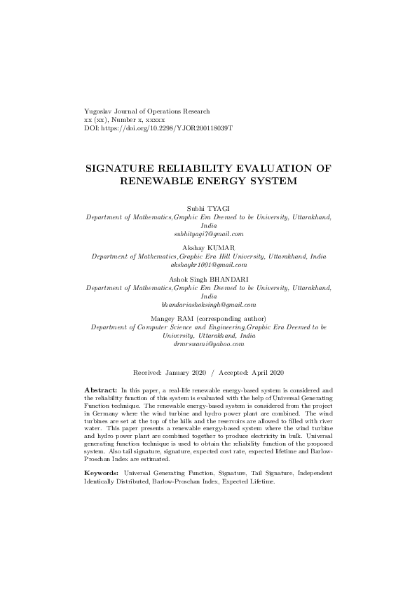 (PDF) Evaluating Reliability of Renewable Energy Systems