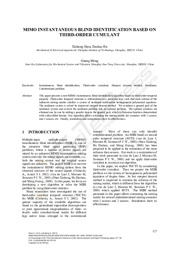 Pdf Mimo Instantaneous Blind Identification Based On Second Order Temporal Structure And