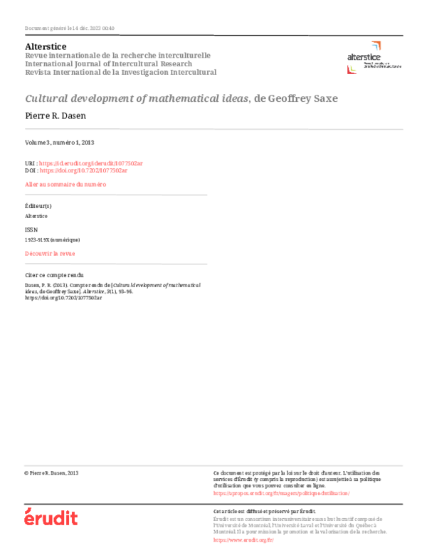 (PDF) Cultural development of mathematical ideas, de Geoffrey Saxe