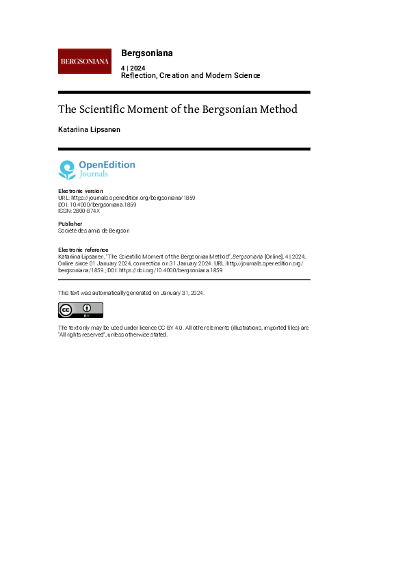 (PDF) The Scientific Moment of the Bergsonian Method