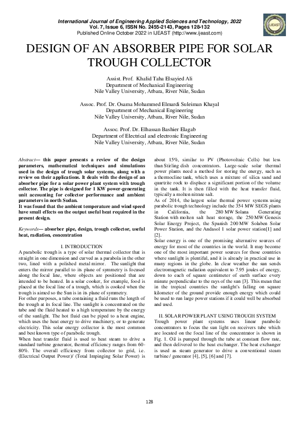 (PDF) Design of an Absorber Pipe for Solar Trough Collector