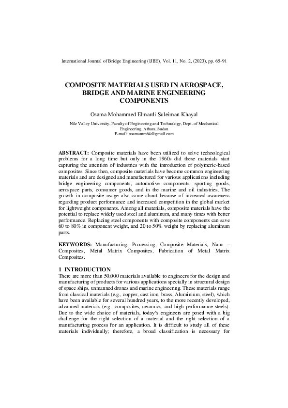 (PDF) COMPOSITE MATERIALS USED IN AEROSPACE, BRIDGE AND MARINE ENGINEERING COMPONENTS