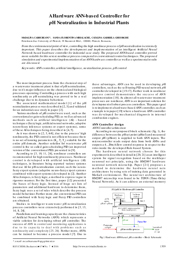 (PDF) A Hardware ANN-based Controller for pH Neutralization in Industrial Plants
