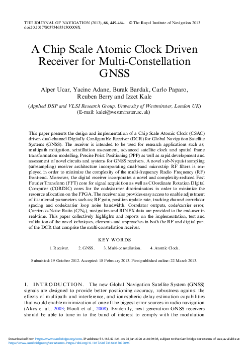 (PDF) A Chip Scale Atomic Clock Driven Receiver for Multi-Constellation GNSS