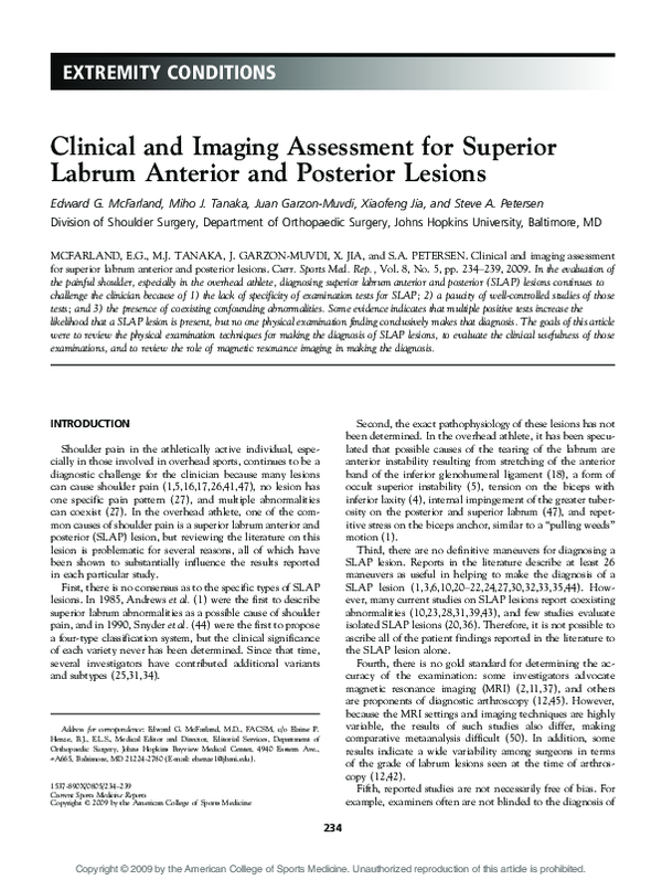 (PDF) Clinical and Imaging Assessment for Superior Labrum Anterior and ...