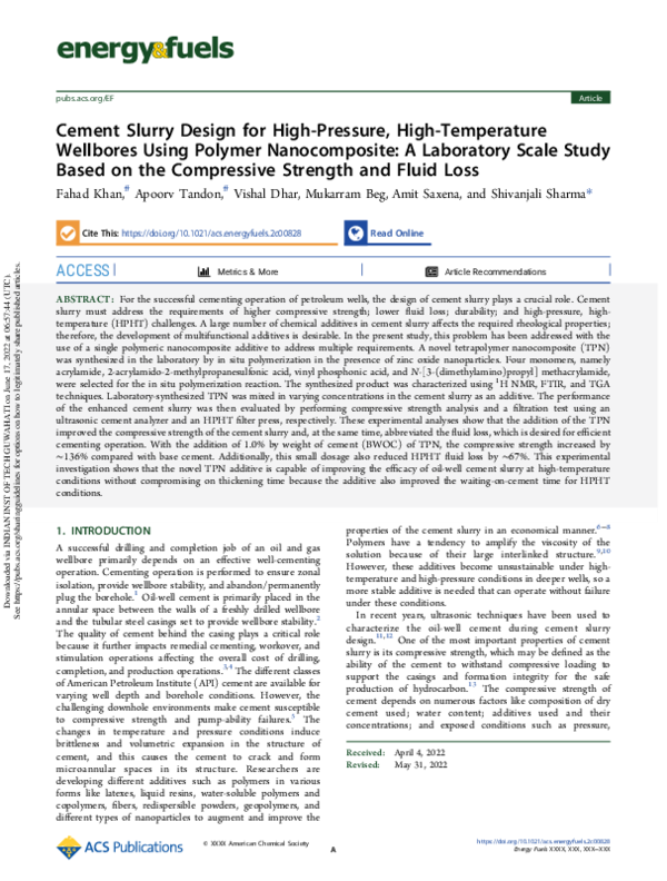 (PDF) Cement Slurry Design for High-Pressure, High-Temperature Wellbores Using Polymer ...